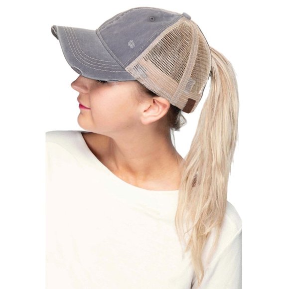 C.C | Accessories | Cc Vintage Distressed Ponytail Bun Baseball Cap ...